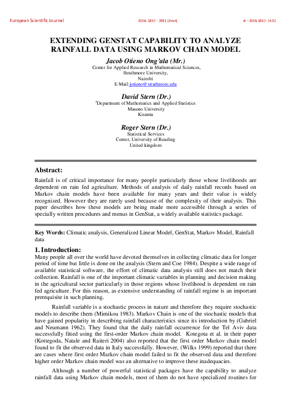 Pdf Extending Genstat Capability To Analyze Rainfall Data Using