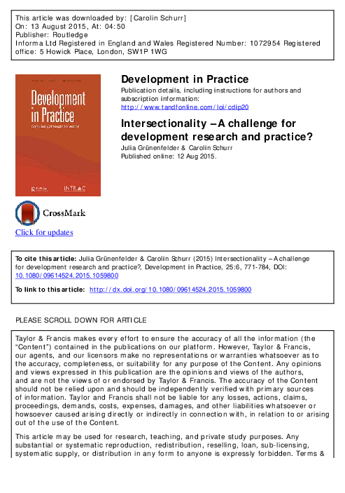 (PDF) Intersectionality – A challenge for development research and ...