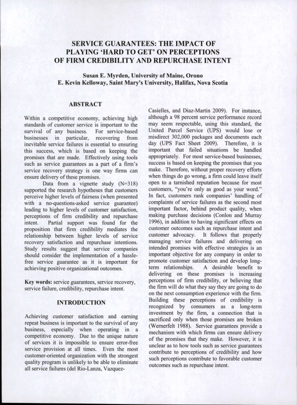 (PDF) Service Guarantees: The Impact of Playing "Hard to Get" on ...