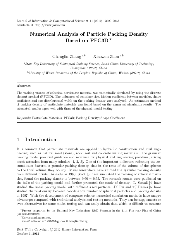 (PDF) Numerical Analysis of Particle Packing Density Based on PFC3D