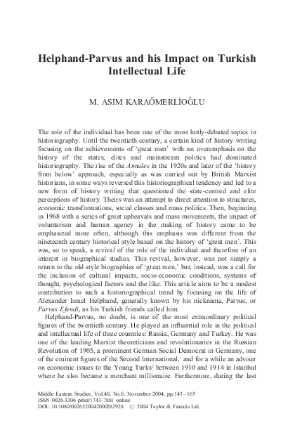 (PDF) “Alexander Helphand-Parvus and His Impact on Turkish Intellectual ...