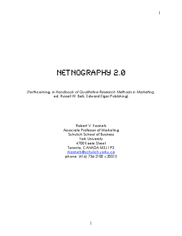 Netnography 2.0. The Handbook of Qualitative Research Methods in ...