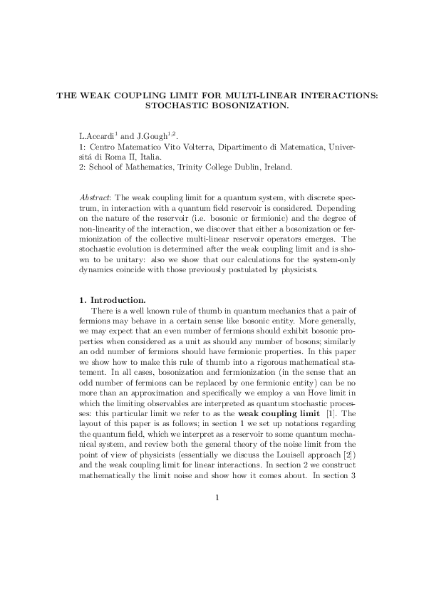 (PDF) The weak coupling limit for general linear interactions: Stochastic bosonization