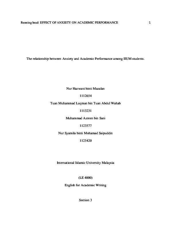 (PDF) The relationship between Anxiety and Academic Performance among ...