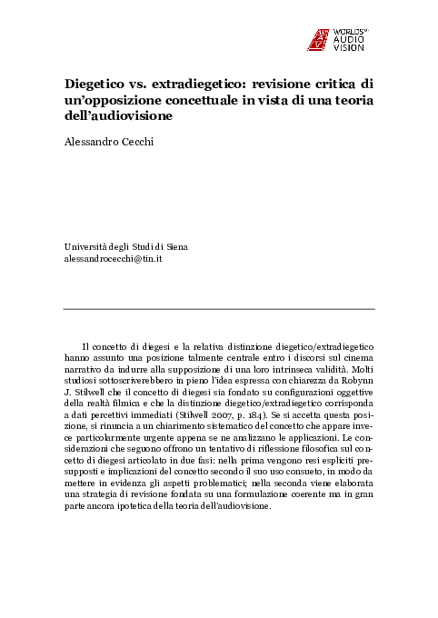 (PDF) Diegetico vs. Extradiegetico: revisione critica di un’opposizione ...