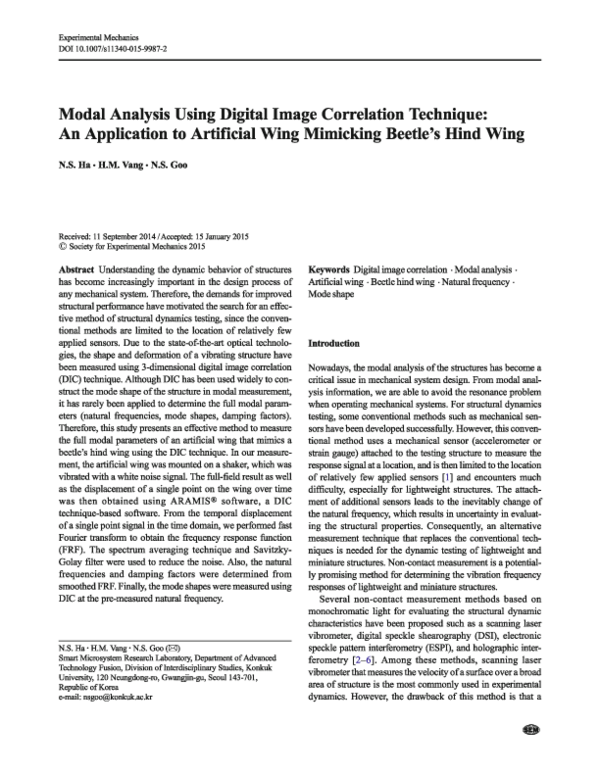 Pdf Modal Analysis Using Digital Image Correlation Technique An Application To Artificial