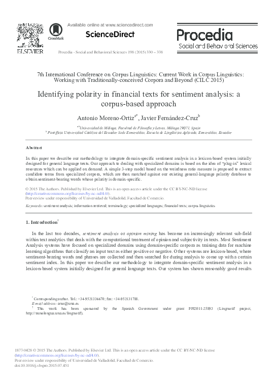 (PDF) Identifying Polarity in Financial Texts for Sentiment Analysis: A Corpus-based Approach
