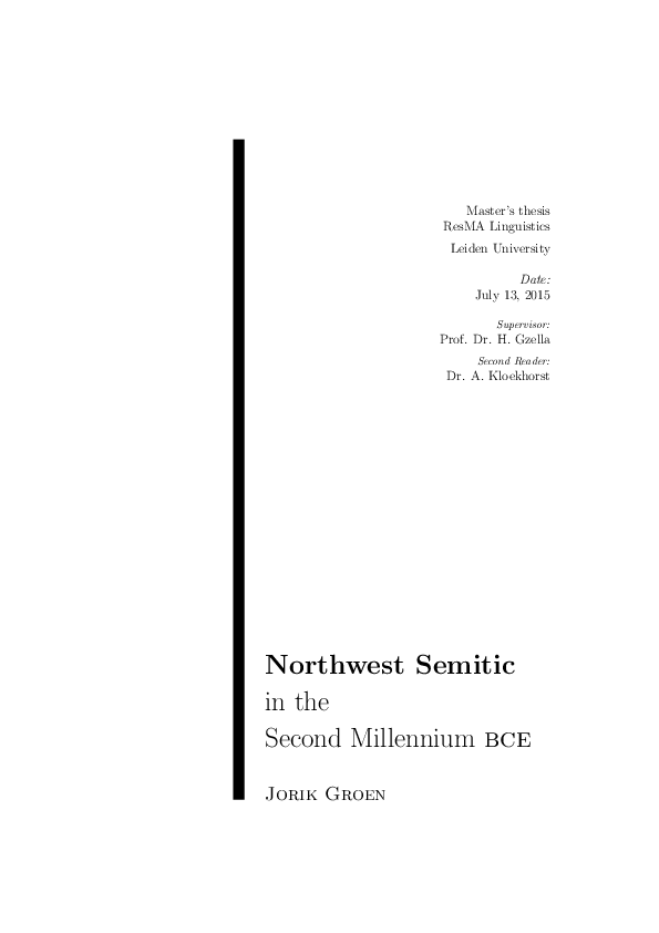 (PDF) Northwest Semitic in the Second Millennium BCE (MA thesis)