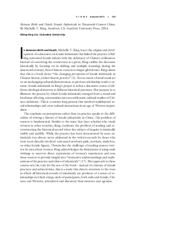 (PDF) Between Birth and Death: Female Infanticide in Nineteenth-Century ...
