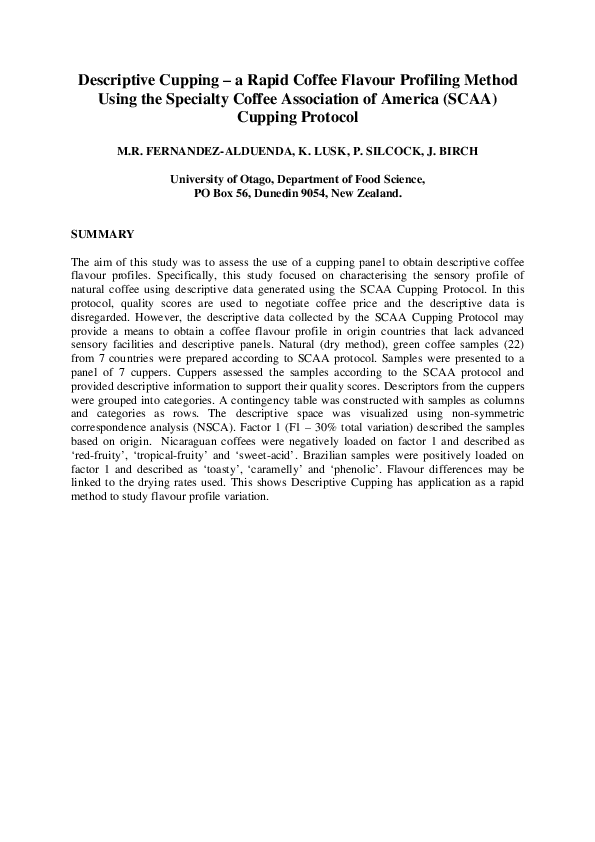 (PDF) Descriptive Cupping – a Rapid Coffee Flavour Profiling Method ...