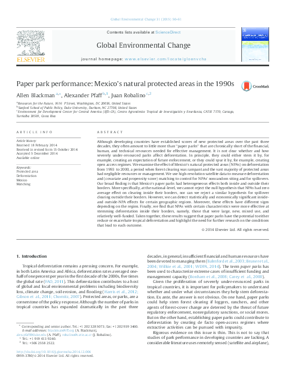 (PDF) Paper Park Performance: Mexico's Natural Protected Areas in the 1990s