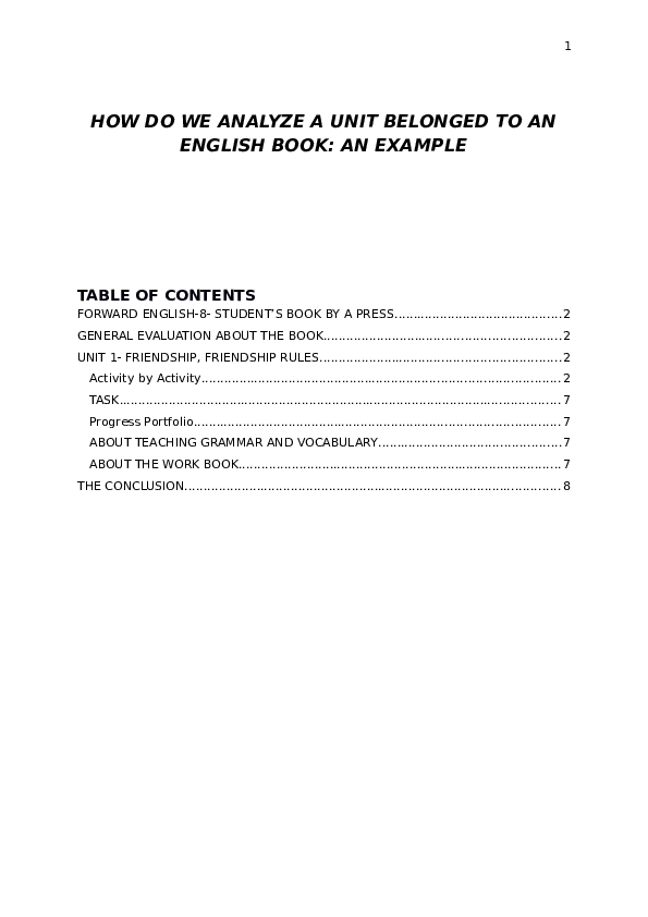 (DOC) ANALYSIS OF A UNIT IN AN ENGLISH BOOK