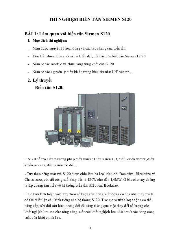 (DOC) THÍ NGHI M BI N T N SIEMEN S120 BÀI 1: Làm quen v i bi n t n Siemen S120