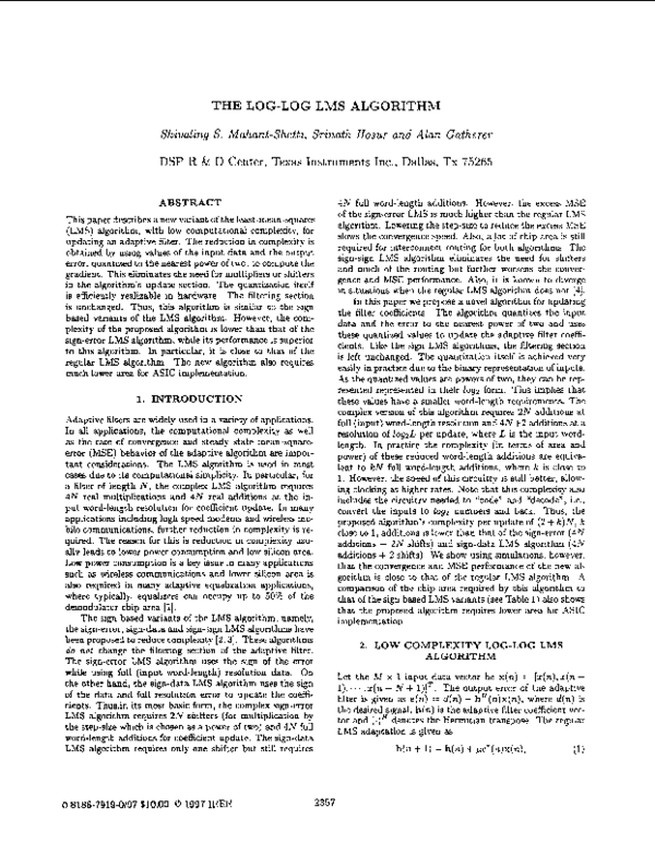 Pdf Low Complexity Log Log Lms Algorithm