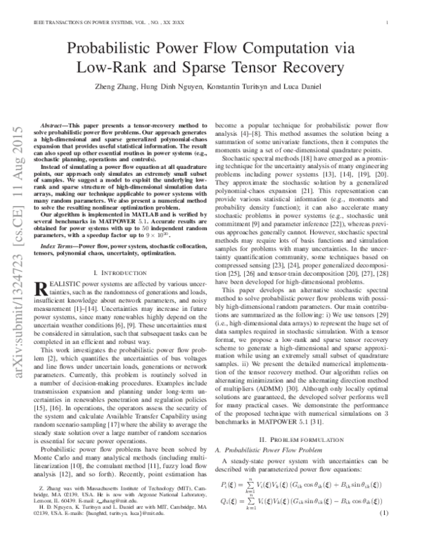 (PDF) Probabilistic Power Flow Computation via Low-Rank and Sparse ... (PDF) Probabilistic Power Flow Computation via Low-Rank and Sparse ...