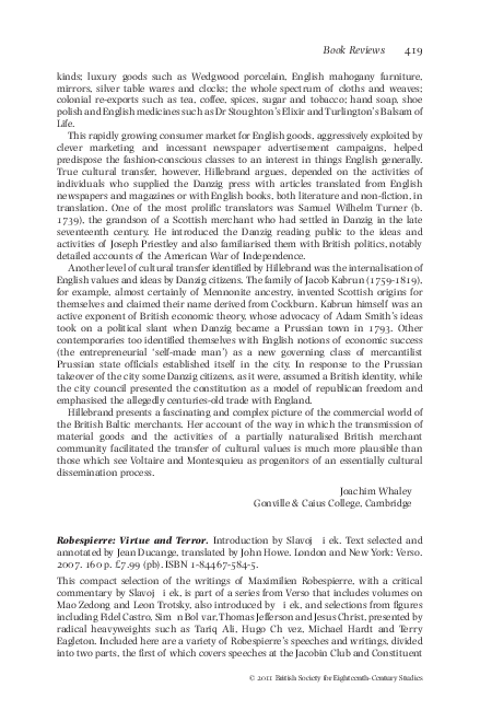 (PDF) Review of "Slavoj Žižek, Robespierre: Virtue and Terror," Journal for Eighteenth-Century ...