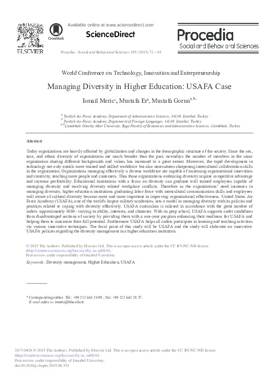 (PDF) Managing Diversity in Higher Education: USAFA Case (PDF) Managing Diversity in Higher Education: USAFA Case