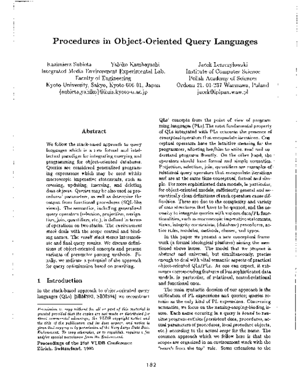 (PDF) Procedures in Object-Oriented Query Languages