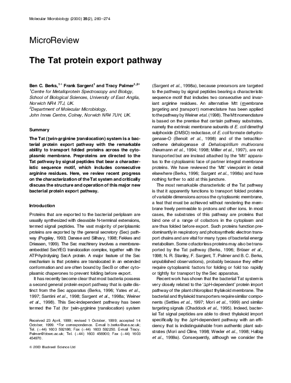 (PDF) The Tat protein export pathway | Tracy Palmer - Academia.edu