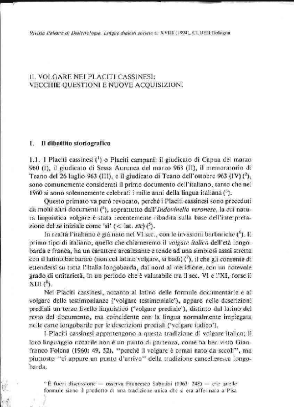 (PDF) Sanga & Baggio, Il volgare nei Placiti cassinesi: vecchie ...