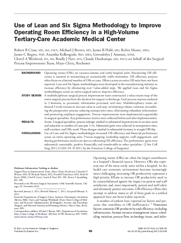 (PDF) Use of Lean and Six Sigma Methodology to Improve Operating Room ...