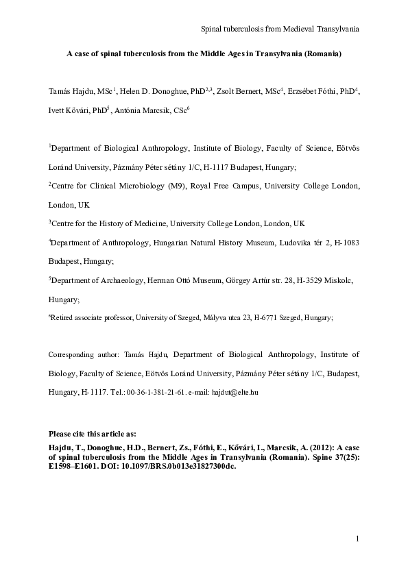 (PDF) A Case of Spinal Tuberculosis from the Middle Ages in ...