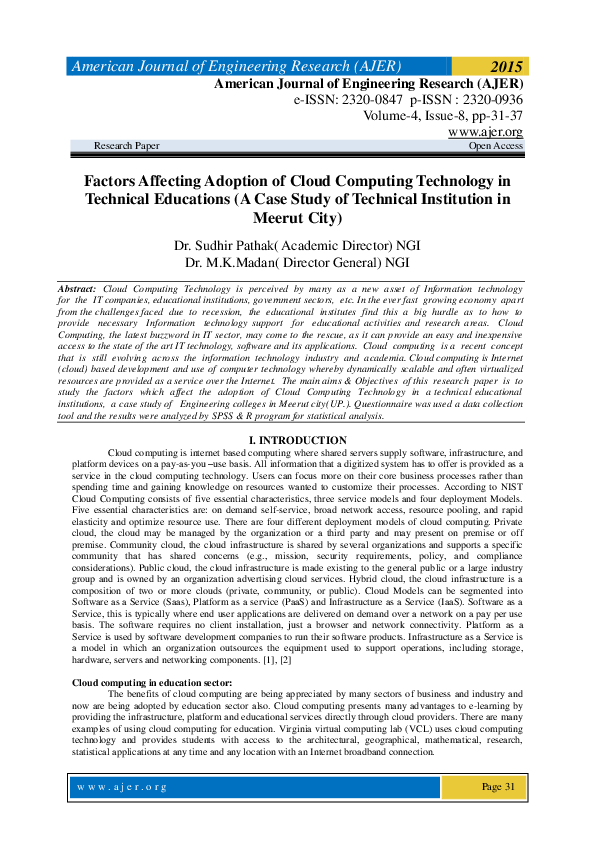 (PDF) Factors Affecting Adoption of Cloud Computing Technology in Technical Educations (A Case ...