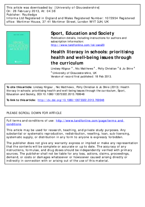 (PDF) Health literacy in schools: prioritising health and well-being ...
