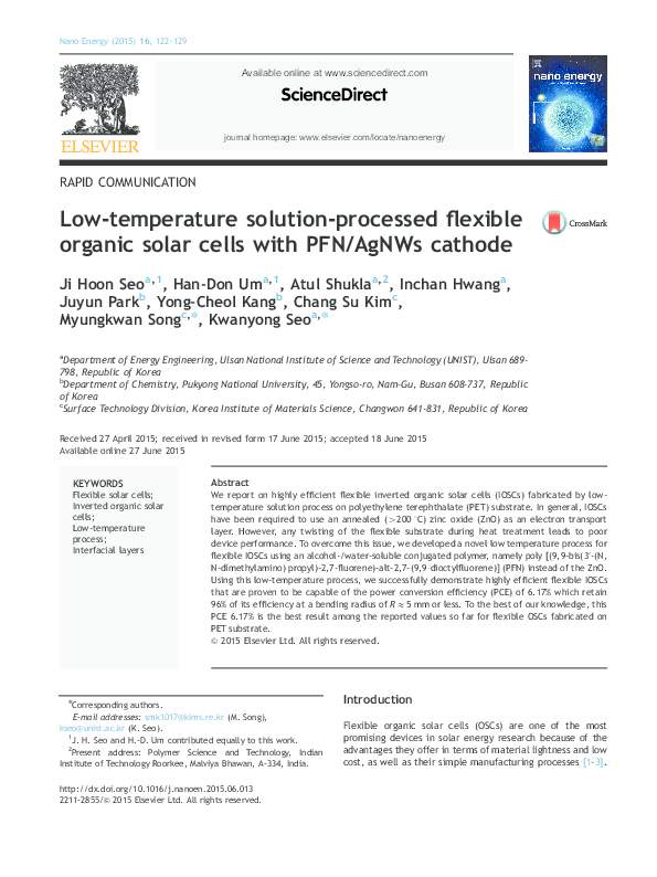 (PDF) Low-temperature solution-processed flexible organic solar cells ...