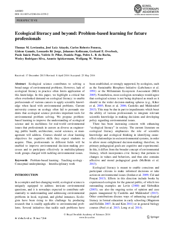 (PDF) Ecological literacy and beyond