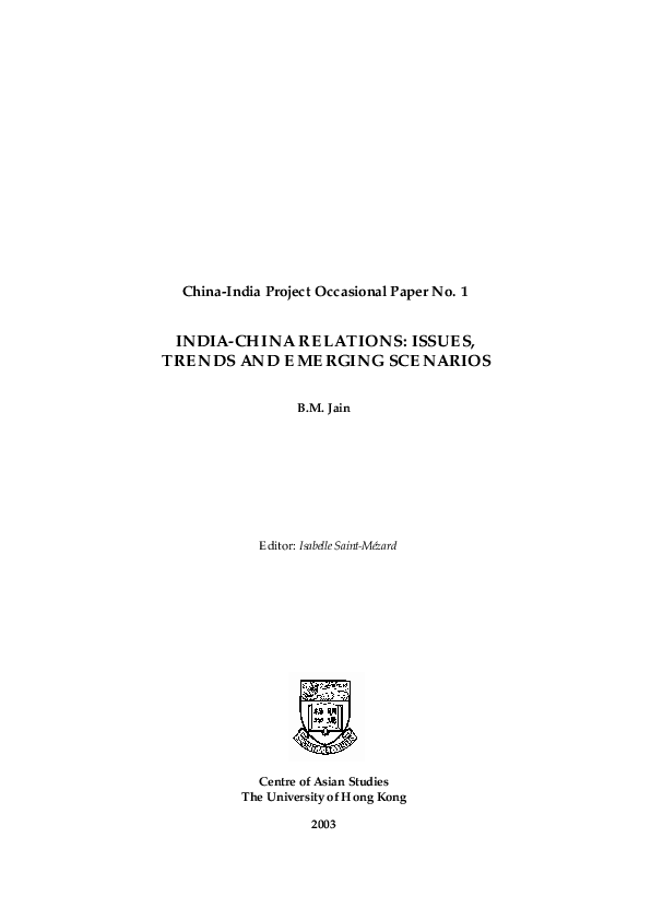 (PDF) China-India Project Occasional Paper No. 1 INDIA-CHINA RELATIONS ...