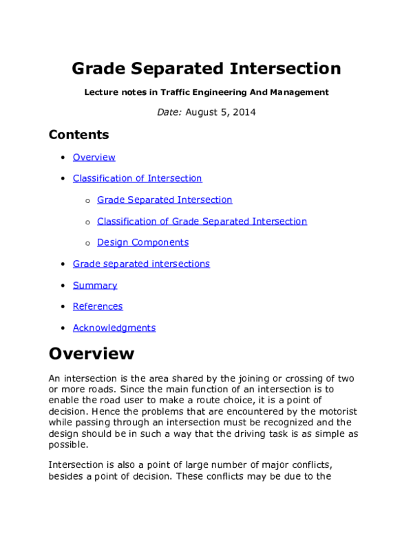 (DOC) Grade Separated Intersection Lecture notes in Traffic Engineering ...