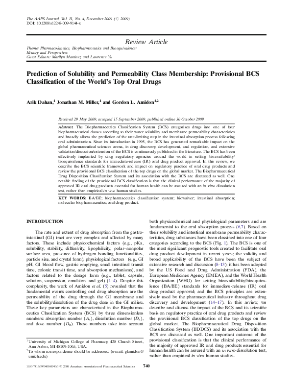 (PDF) Prediction of Solubility and Permeability Class Membership ...