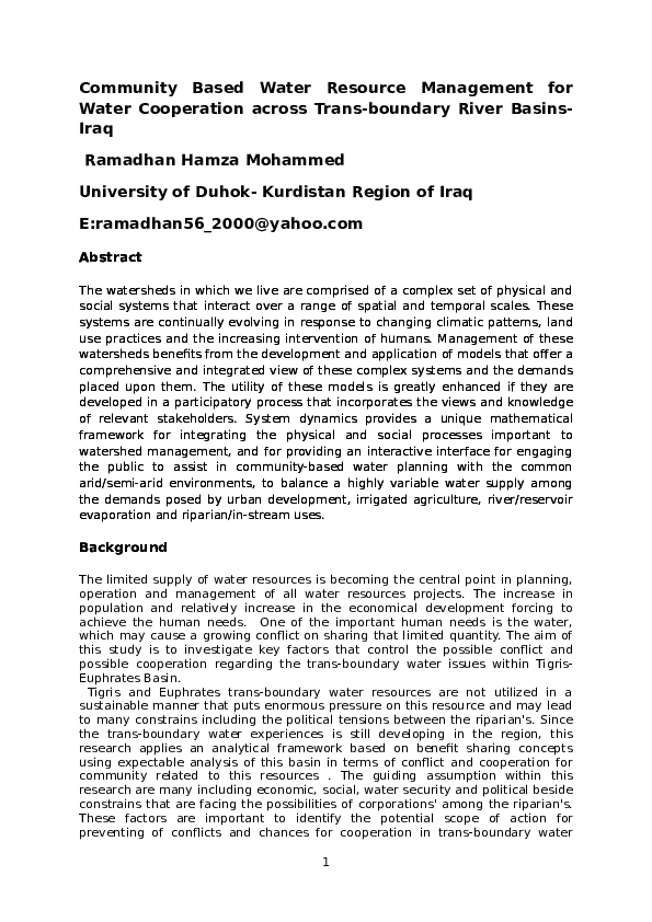 (DOC) Community Based Water Resource Management for Water Cooperation ...