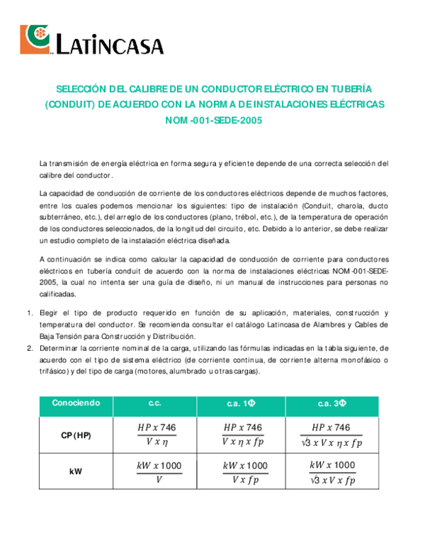 (PDF) SELECCIÓN DEL CALIBRE DE UN CONDUCTOR ELÉCTRICO EN TUBERÍA ...
