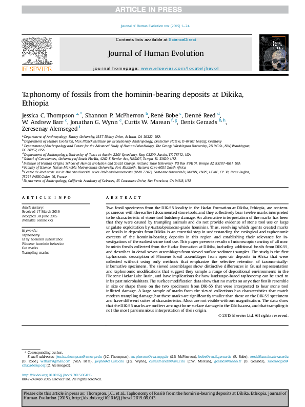 (PDF) Taphonomy of fossils from the hominin-bearing deposits at Dikika ...