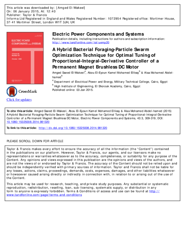 Pdf A Hybrid Bf Pso Optimization Technique For Optimal Tuning Of Pid Controller Of A Permanent