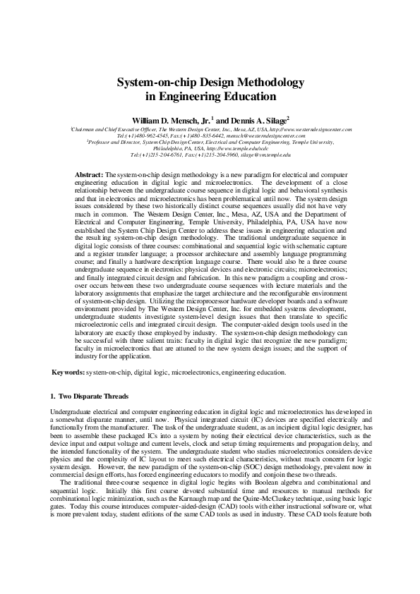 (PDF) System-on-chip design methodology in engineering education