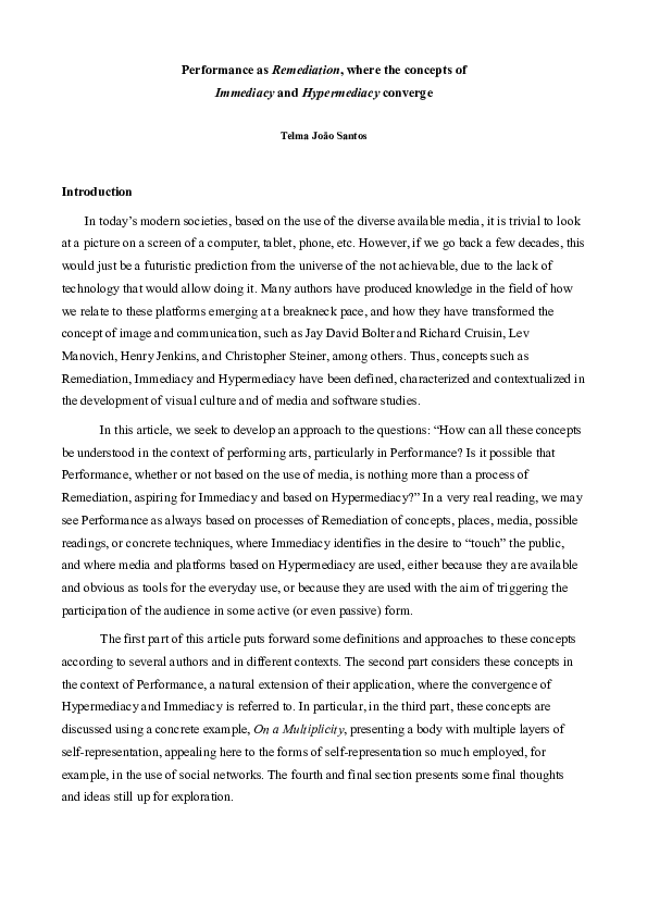 (DOC) Performance as Remediation, where the concepts of Immediacy and ...