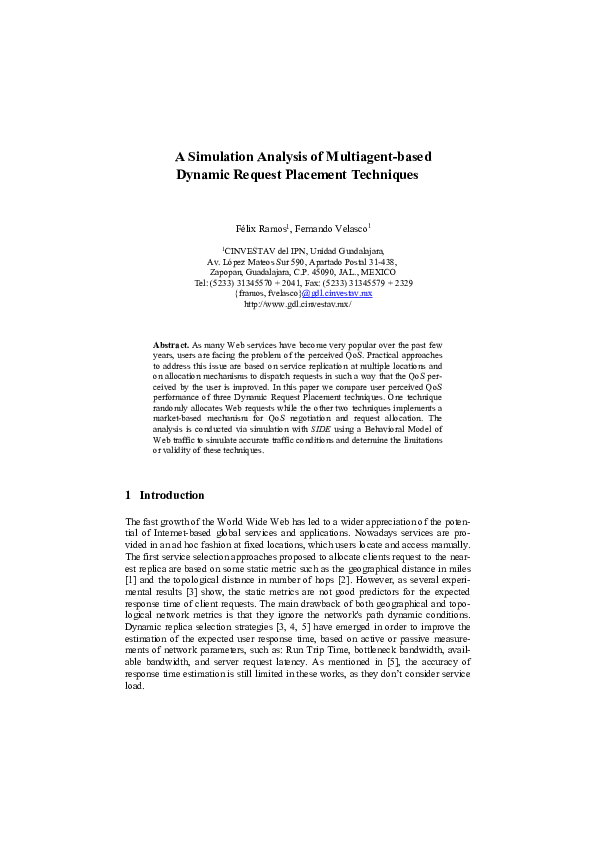 Pdf A Simulation Analysis Of Multiagent Based Dynamic Request Placement Techniques