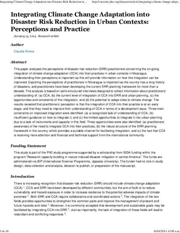 (PDF) Integrating Climate Change Adaptation into Disaster Risk ...