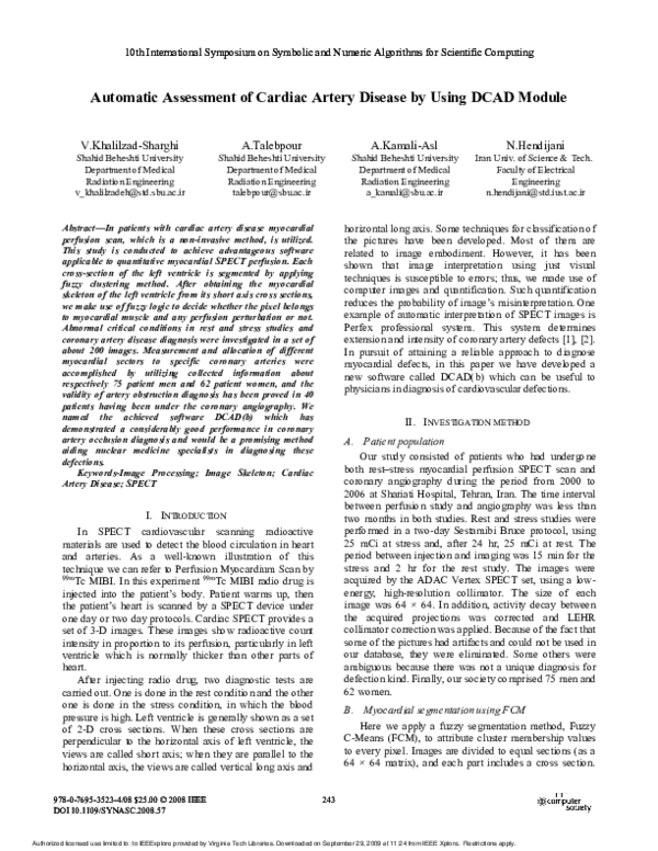 (PDF) Automatic Assessment of Cardiac Artery Disease by Using DCAD Module