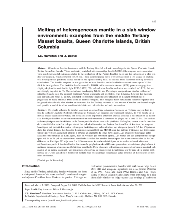 (PDF) Melting of heterogeneous mantle in a slab window environment ...