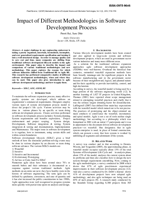 (PDF) Impact of Different Methodologies in Software Development Process