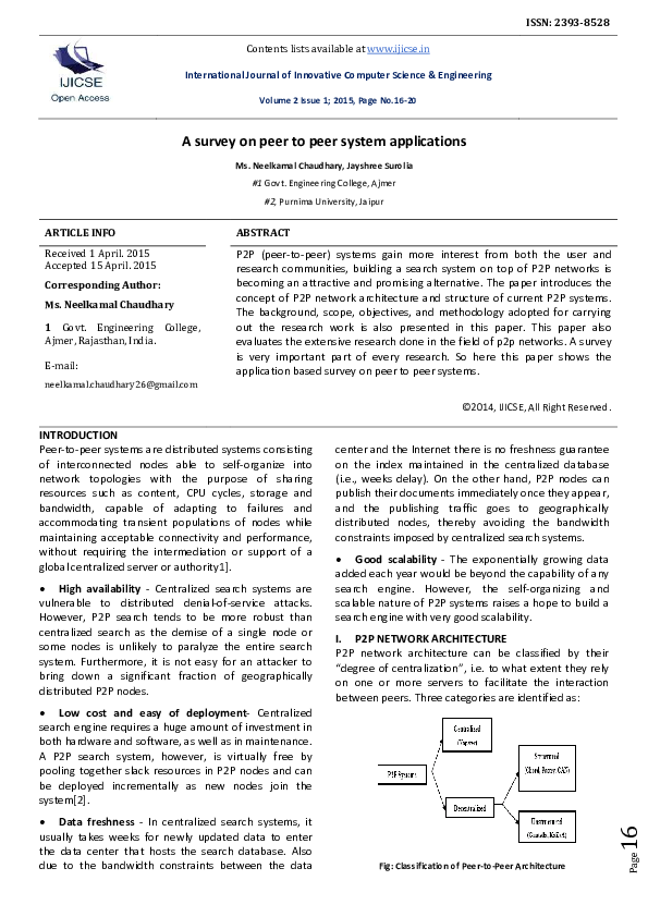 (PDF) A survey on peer to peer system applications