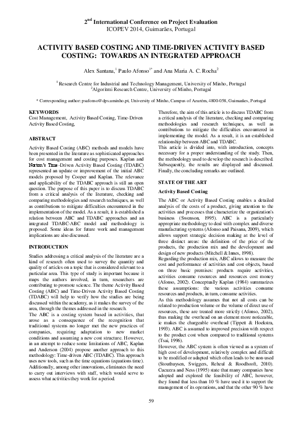 (PDF) ACTIVITY BASED COSTING AND TIME-DRIVEN ACTIVITY BASED COSTING: TOWARDS AN INTEGRATED APPROACH
