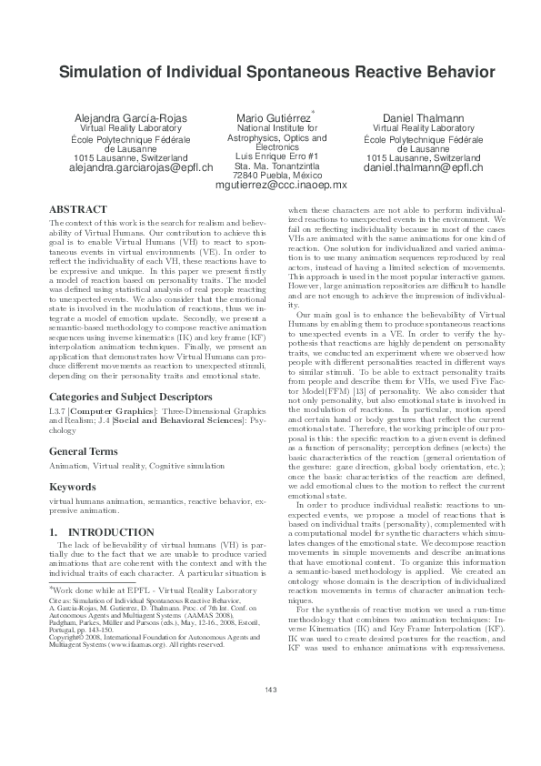 (PDF) Simulation of individual spontaneous reactive behavior