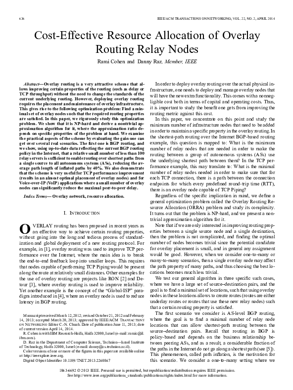(PDF) Cost-Effective Resource Allocation of Overlay Routing Relay Nodes