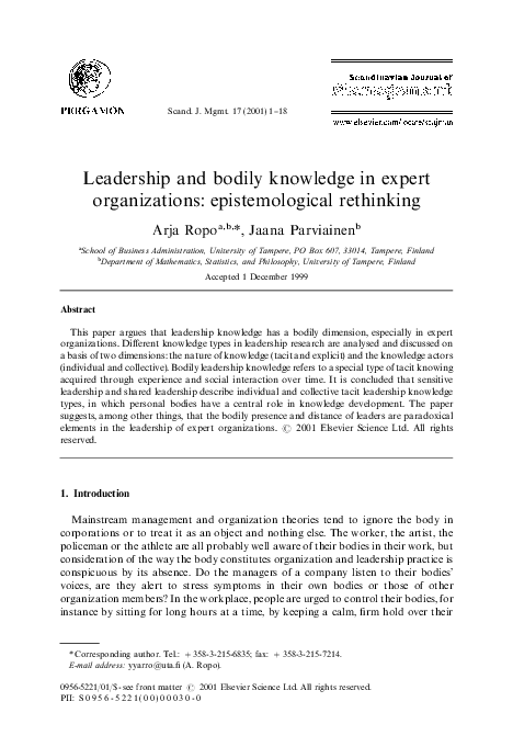 (PDF) Leadership and bodily knowledge in expert organizations