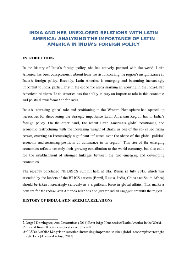 (DOC) INDIA AND HER UNEXPLORED RELATIONS WITH LATIN AMERICA- ANALYSING ...